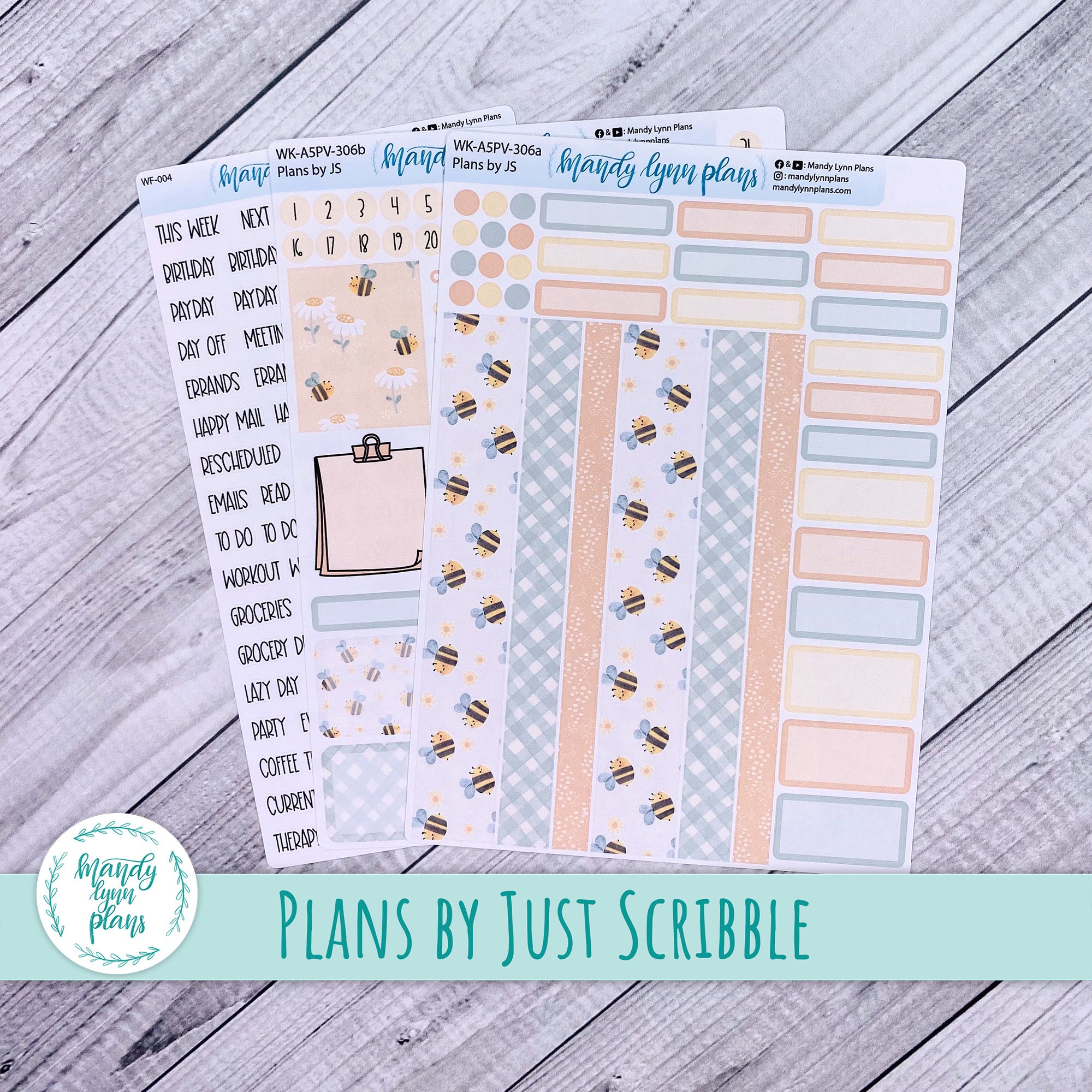 A5 Plans by Just Scribble Weekly Kit || Honey Bees || 306 – Mandy Lynn Plans