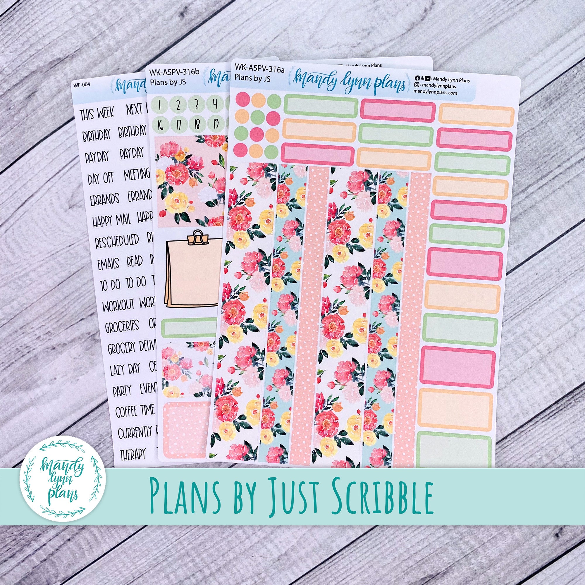 A5 Plans by Just Scribble Weekly Kit || Peony Blooms || 316 – Mandy Lynn Plans
