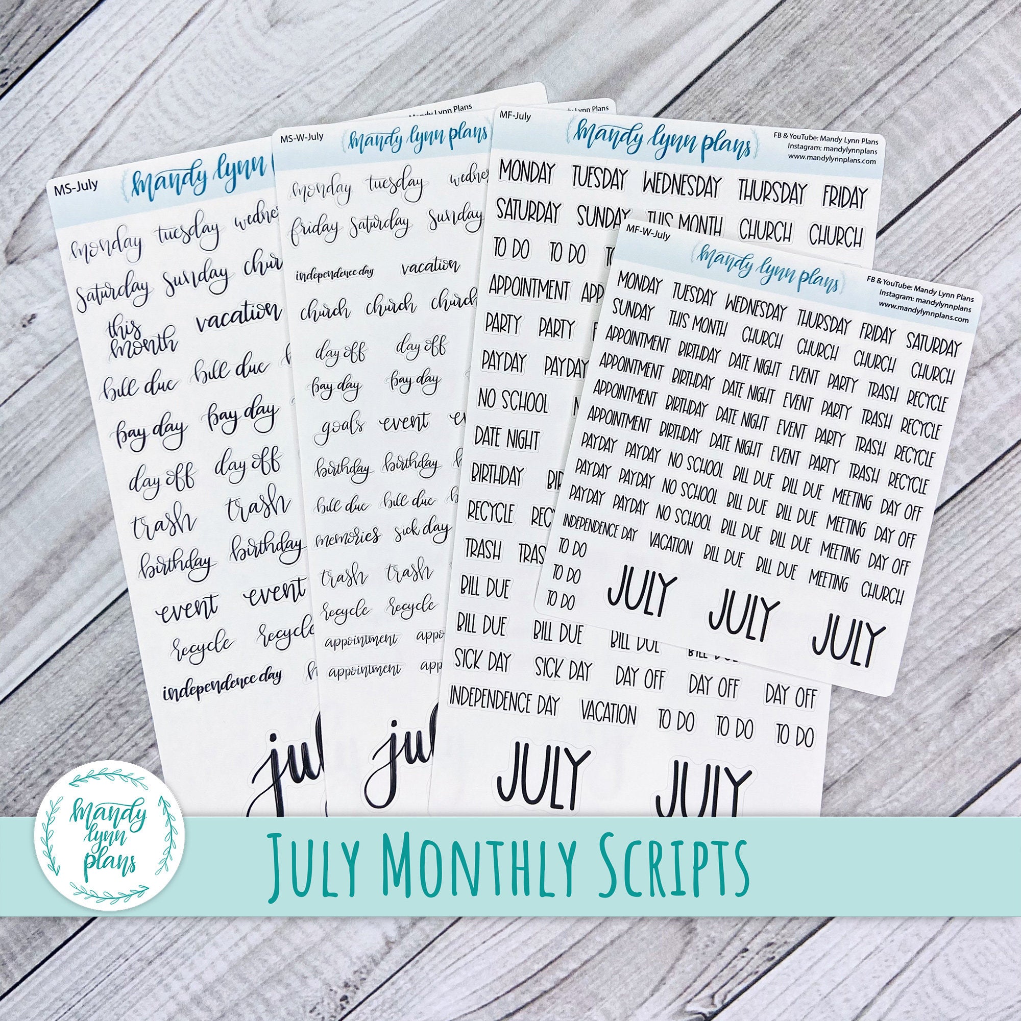 July Monthly Scripts – Mandy Lynn Plans