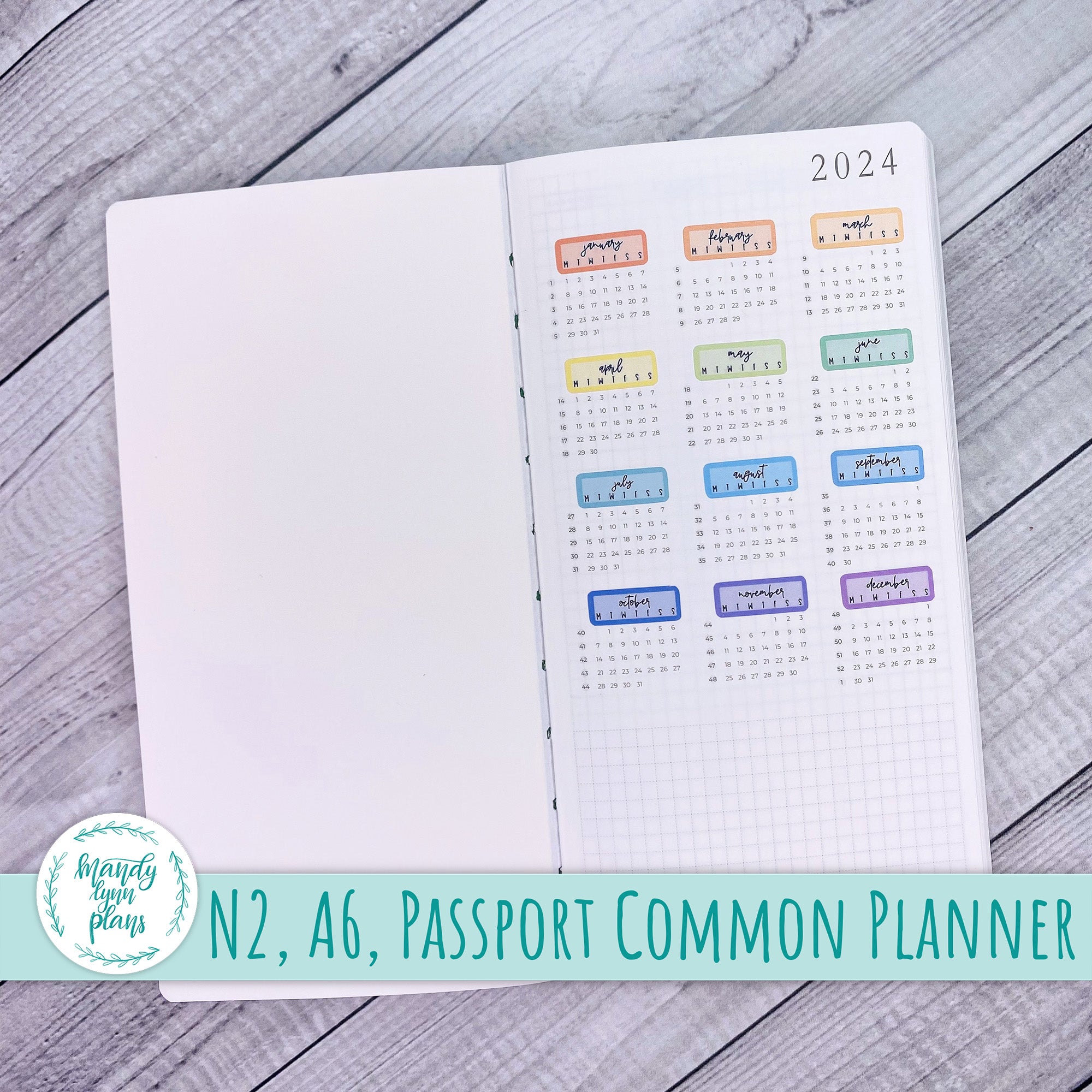 N2, A6, Passport, Pocket Common Planner Year at a Glance – Mandy Lynn Plans