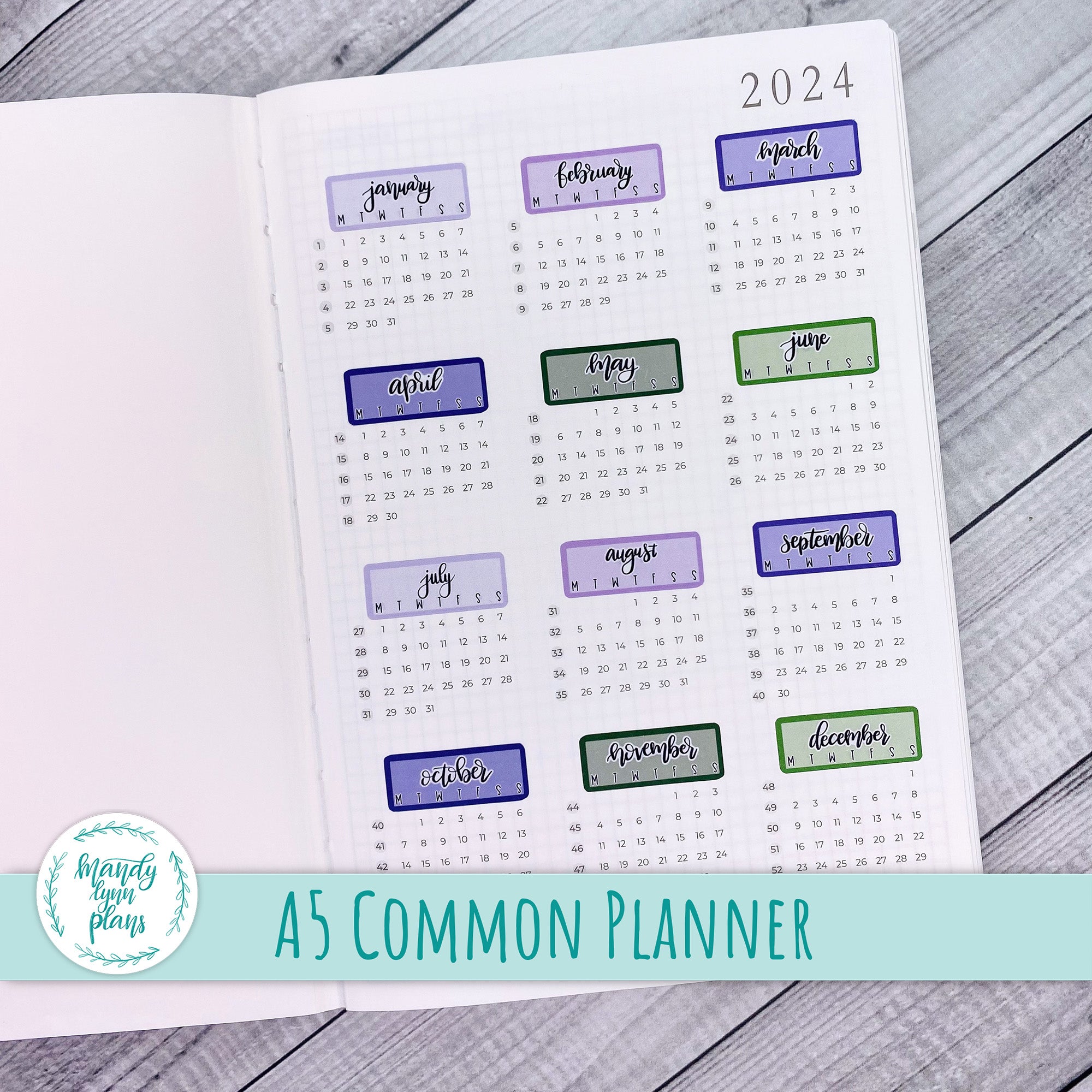 A5 Common Planner Year at a Glance – Mandy Lynn Plans