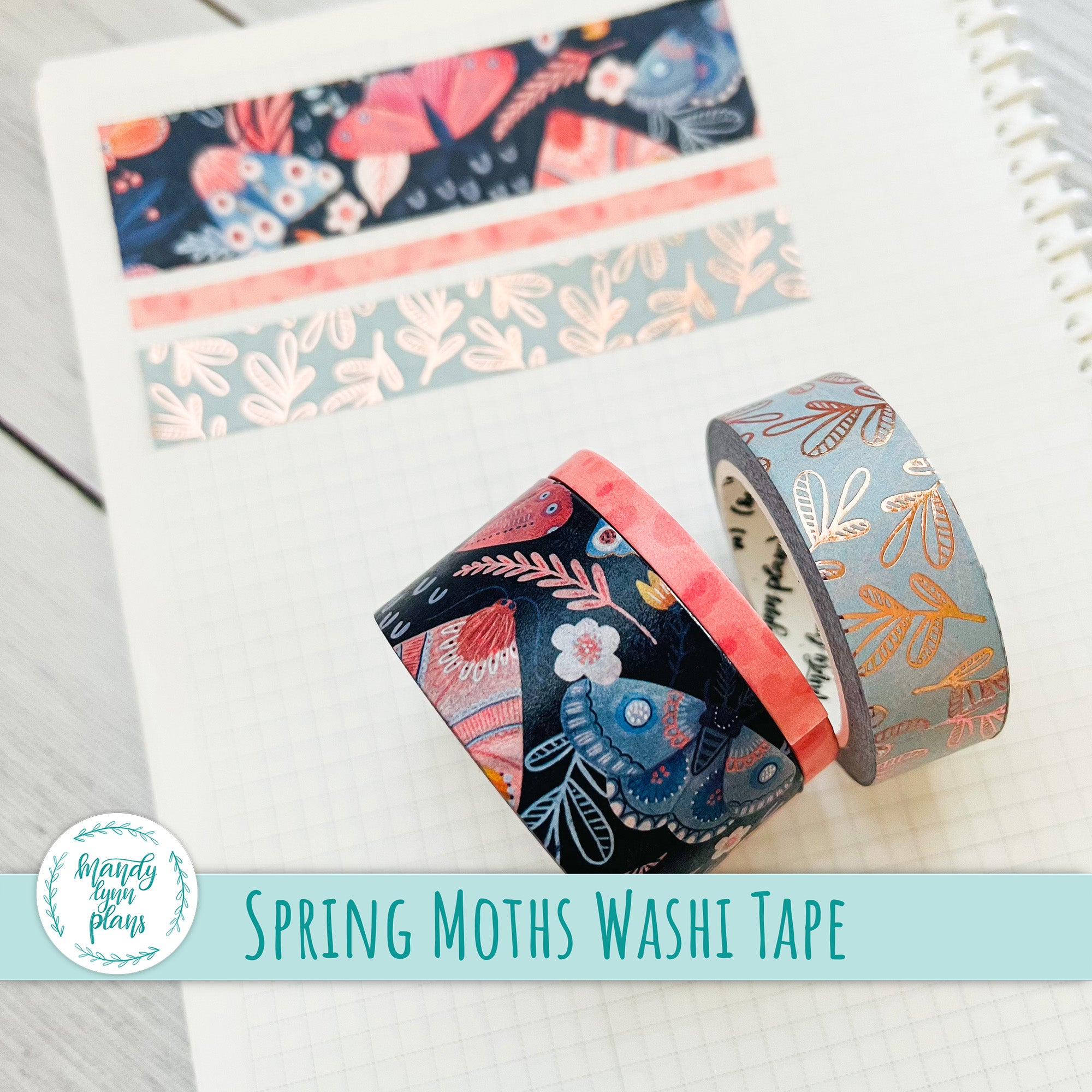 Set of 3 Washi Tape || Spring Moths || Rose Gold Foiled – Mandy Lynn Plans