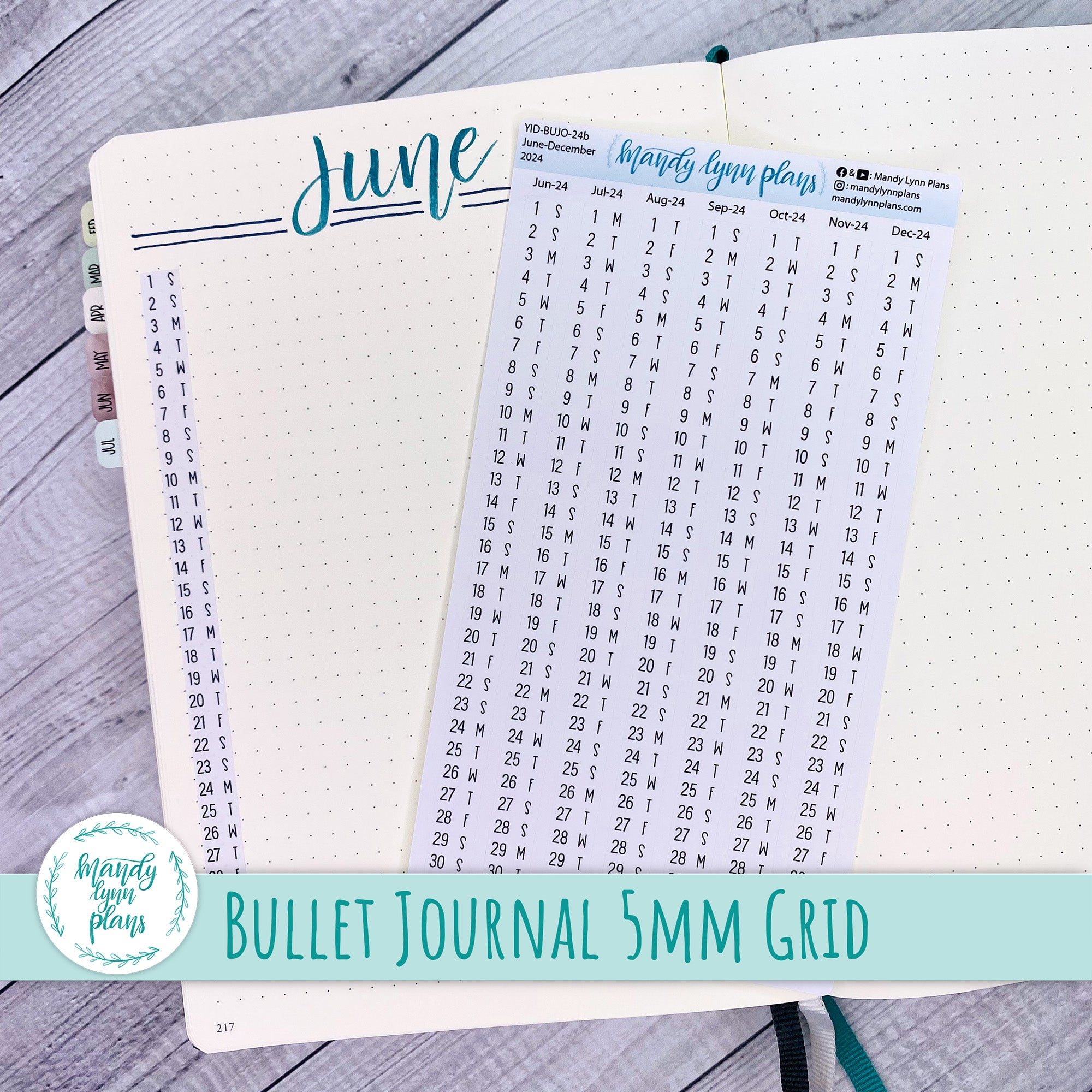 Yearly Index Number Day and Date Scripts || Bullet Journal 5.0mm Grid ...