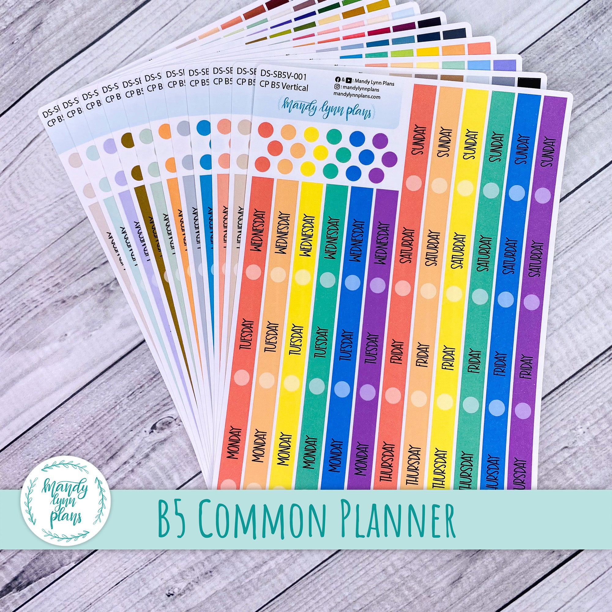 B5 Common Planner Vertical Weekly Days and Date Cover Strips – Mandy ...