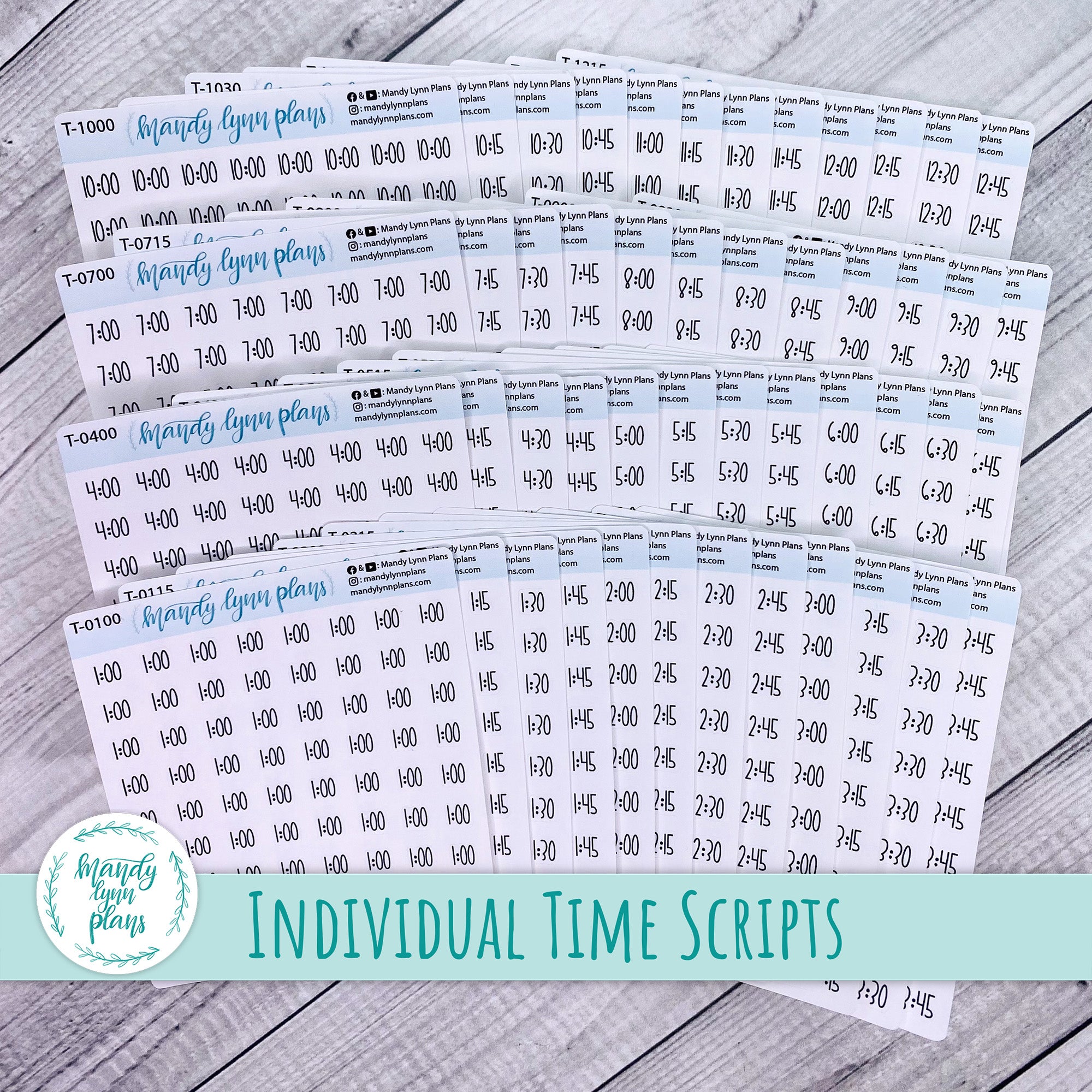 Individual Time Script Stickers – Mandy Lynn Plans